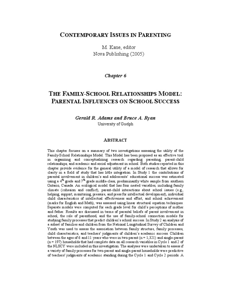 Adams Family School Relationship Model | PDF | Correlation And ...