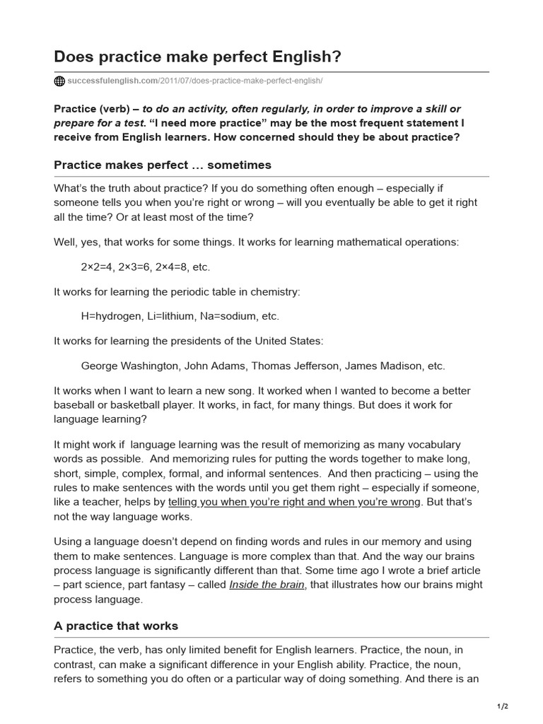 Week 11 14. Does Practice Make Perfect English - Successful English ...