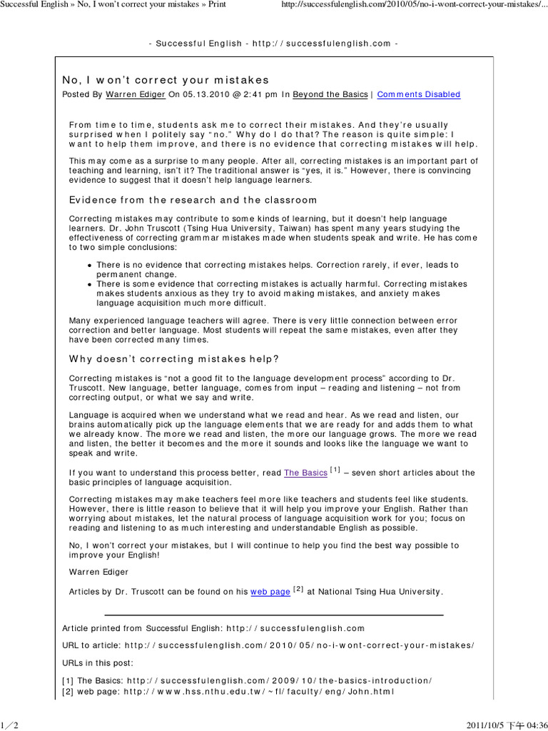 Week 15 Correct Your Mistakes | PDF | Language Acquisition | Learning