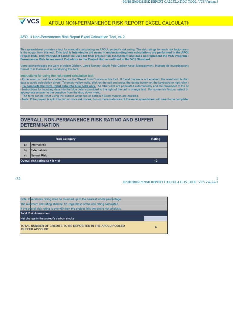 AFOLU Non Permanence Risk Report Calculation Tool v4.2 FINAL | PDF | Microsoft Excel | Policy