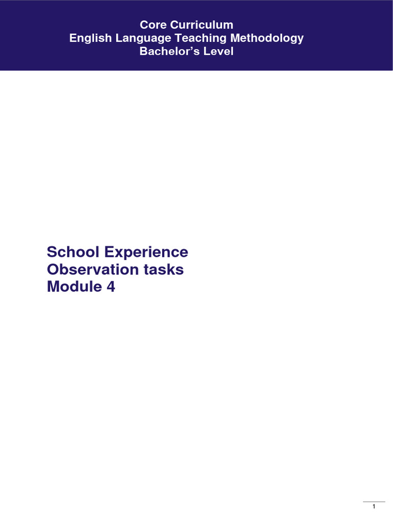 School Experience Observation Tasks: Core Curriculum English Language Teaching Methodology ...