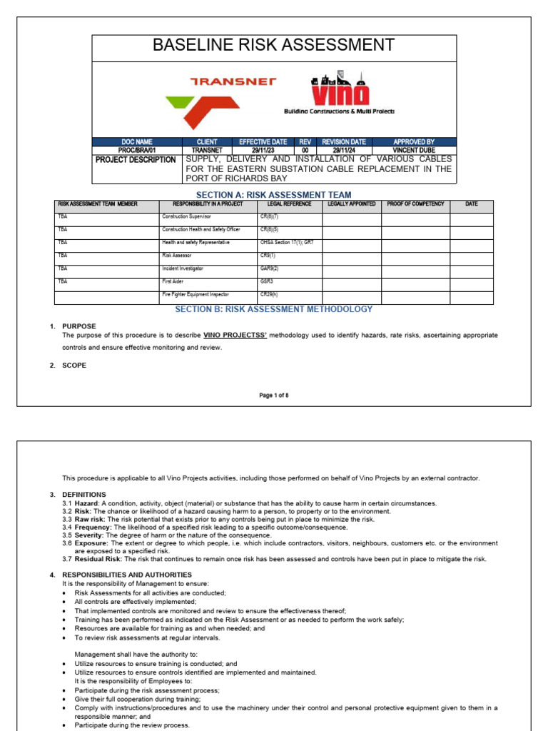 Baseline Ohs Risk Assessment (Bra) | PDF | Risk | Risk Assessment