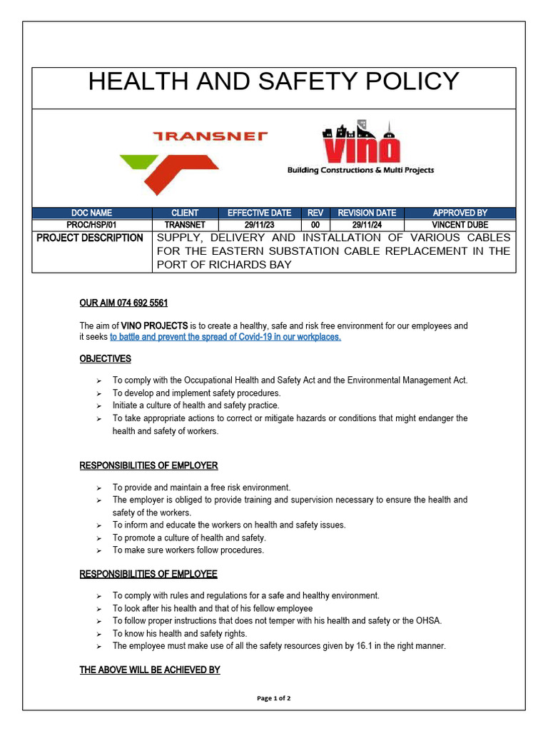 She Policy Signed by Ceo | PDF | Occupational Safety And Health | Safety