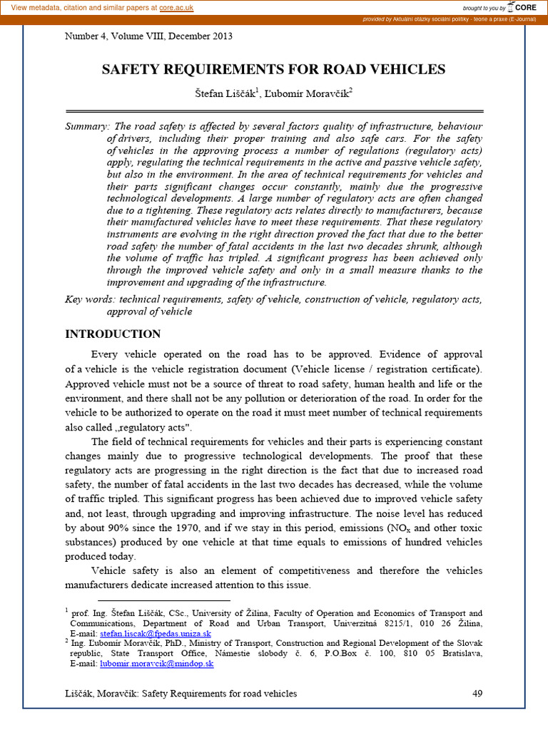 Safety Requirements For Road Vehicles | PDF | Traffic Collision | Safety