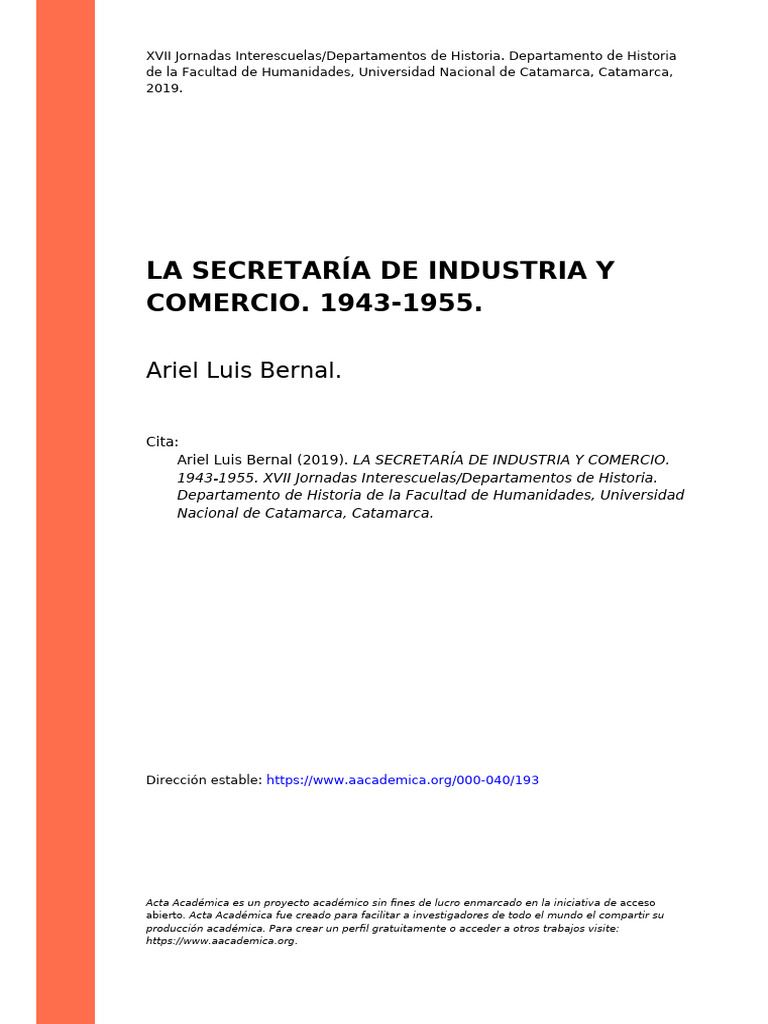 Ariel Luis Bernal (2019) - LA SECRETARÍA DE INDUSTRIA Y COMERCIO. 1943 ...