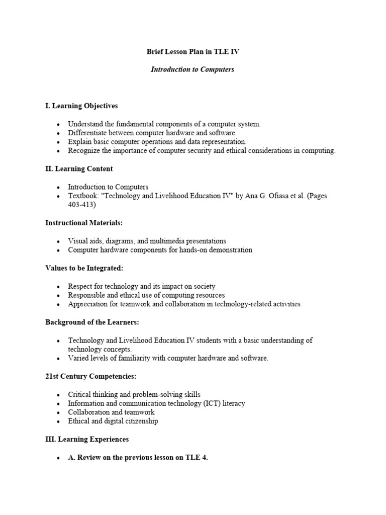 Brief Lesson Plan For Mathematics 4 (Maam Van Allyne) | PDF ...