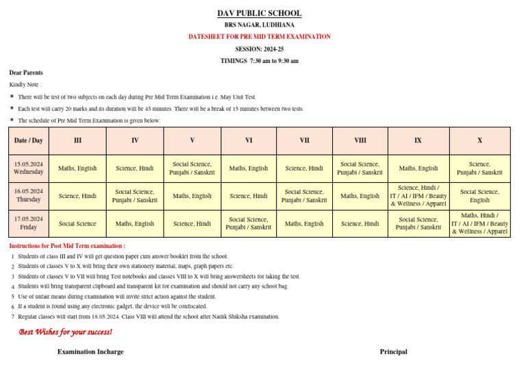 H9R - Pre Mid Term Examination For Class III To X | PDF | Languages Of India