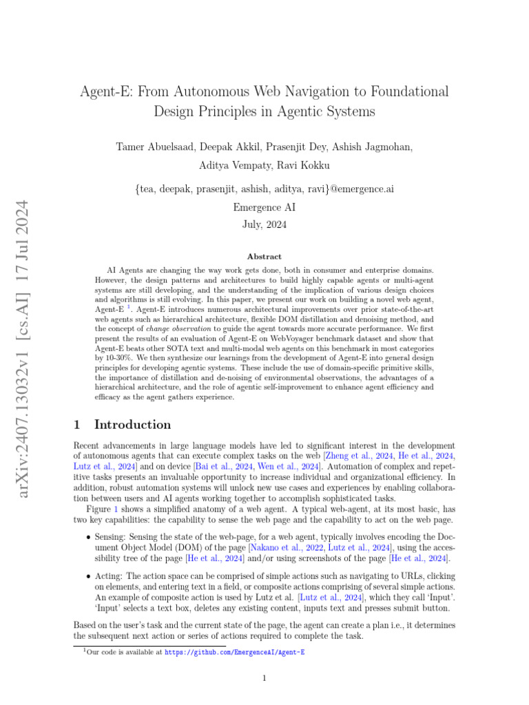 Agent-E: From Autonomous Web Navigation To Foundational Design Principles in Agentic Systems ...