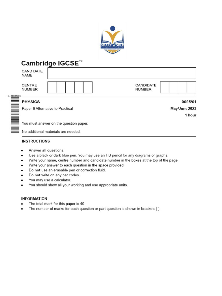 Physics Paper 6 Igcse Form 4 | PDF | Temperature | Optics