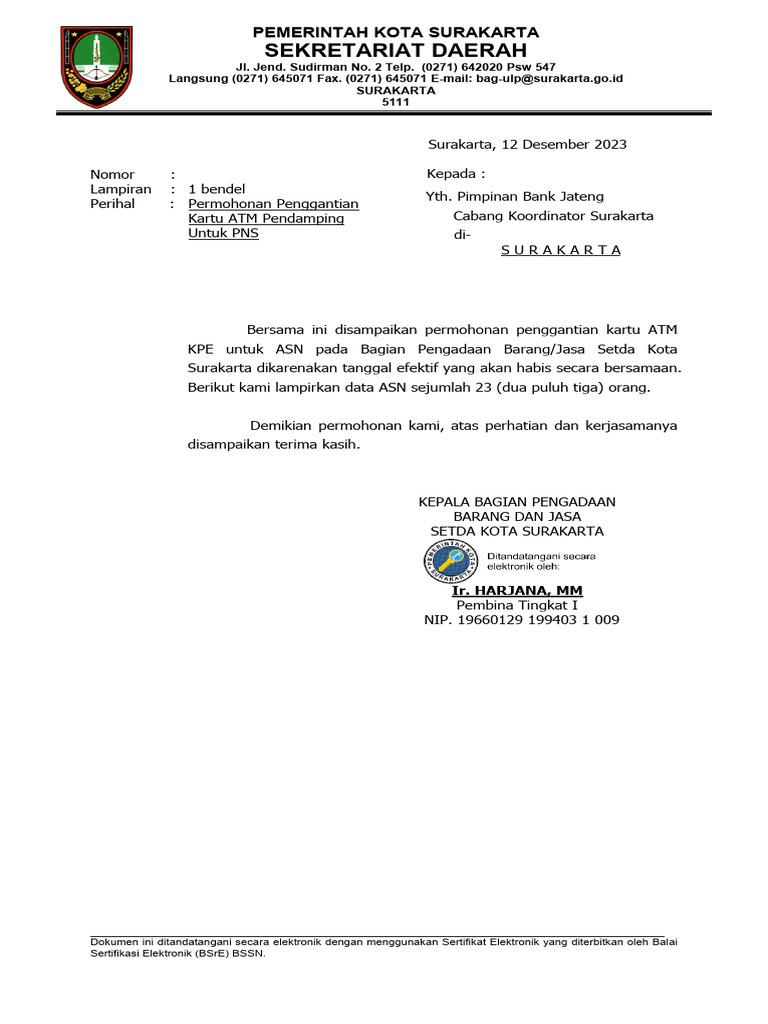 Surat Permohonan Atm BPBJ | PDF