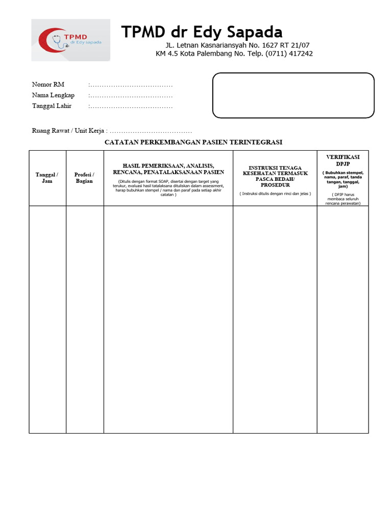 Catatan Perkembangan Pasien TPMD | PDF