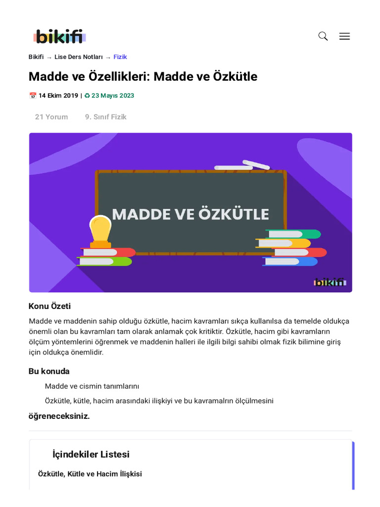 Madde Ve Özellikleri - Madde Ve Özkütle | PDF