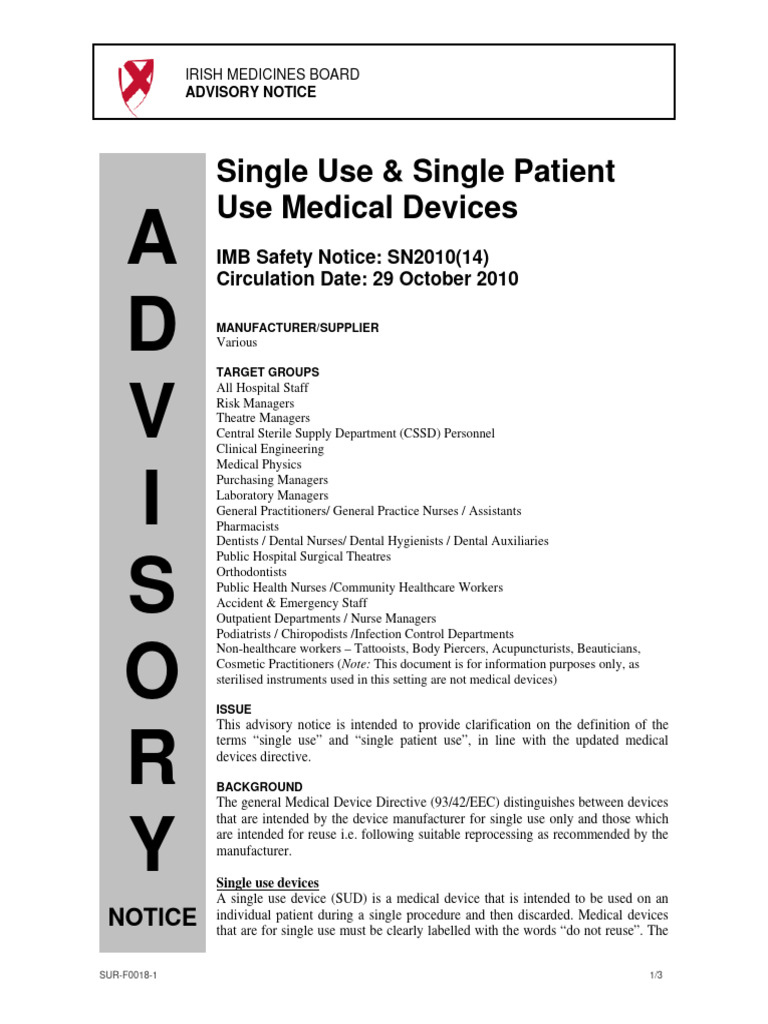 Single Use Medical Device sn201014 - Singleusemedicaldevices - 291010 ...