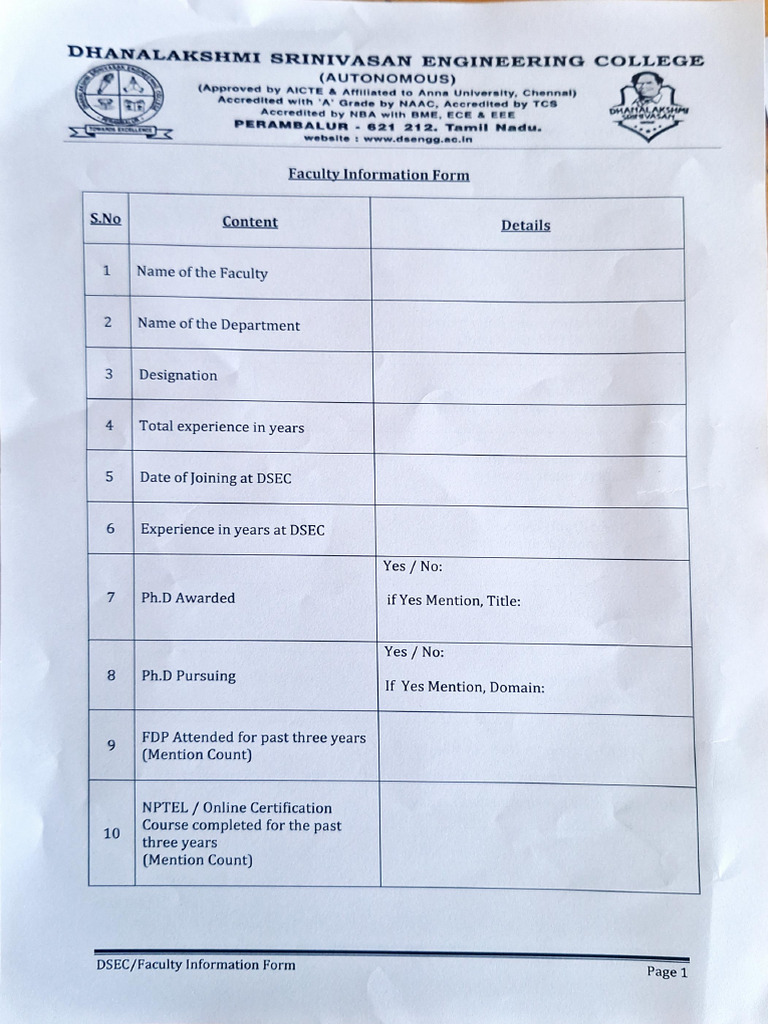 faculty information details | PDF