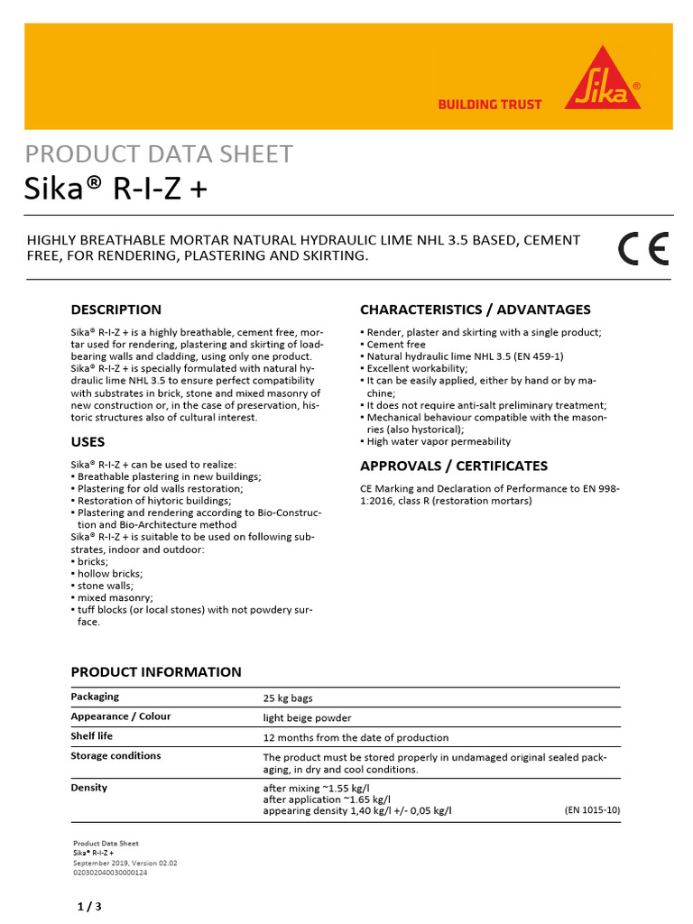 SikaR I Z+ en IT (09 2019) 2 2 | PDF | Plaster | Lime (Material)