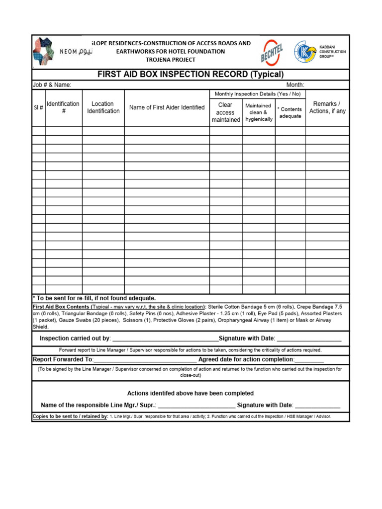 FIRST AID BOX INSPECTION RECORD (Typical) | PDF | First Aid