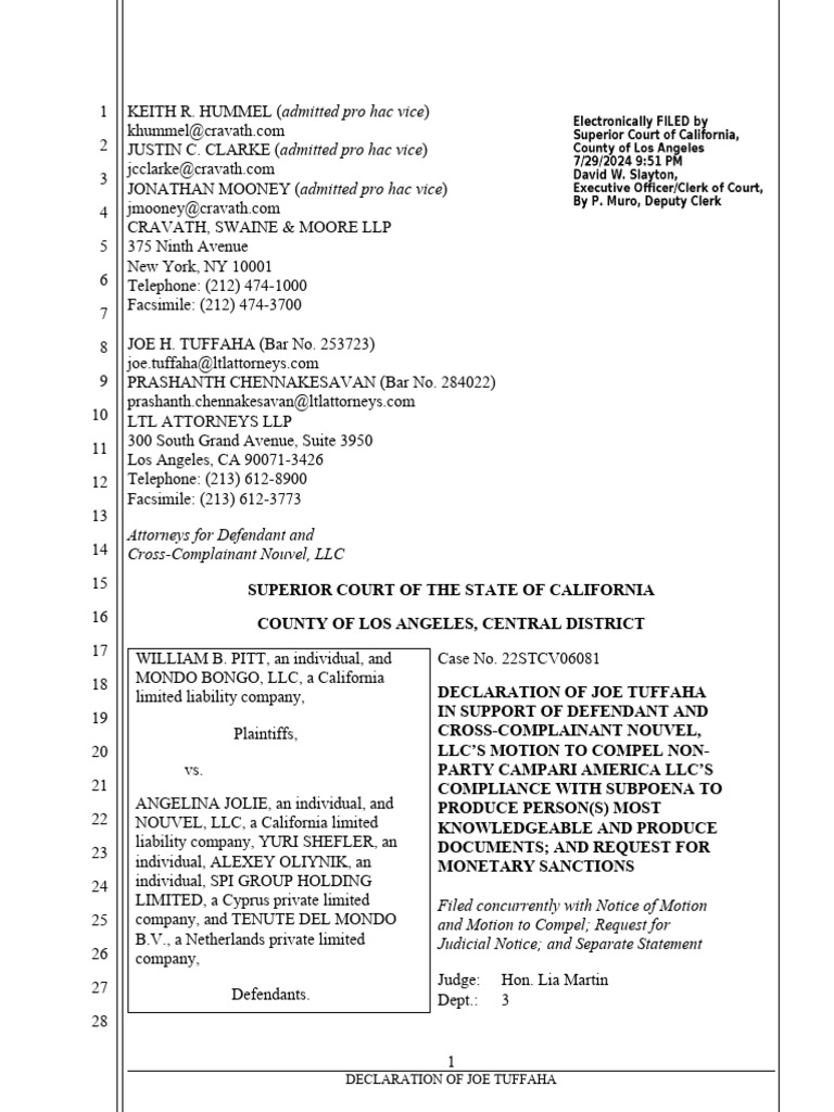 Tuffaha's Declaration for Subpoena Compliance | PDF | Deposition (Law ...