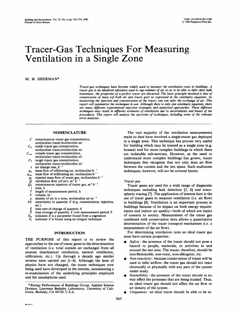 Tracer-Gas Techniques For Measuring Ventilation in A Single Zone | PDF ...