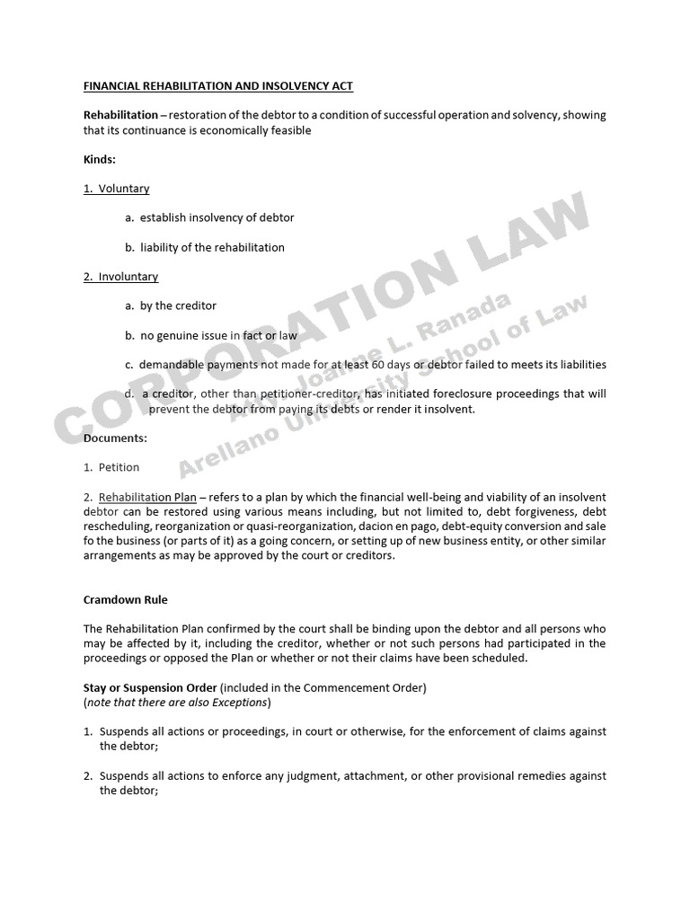 FRIA Notes | PDF | Bankruptcy | Insolvency