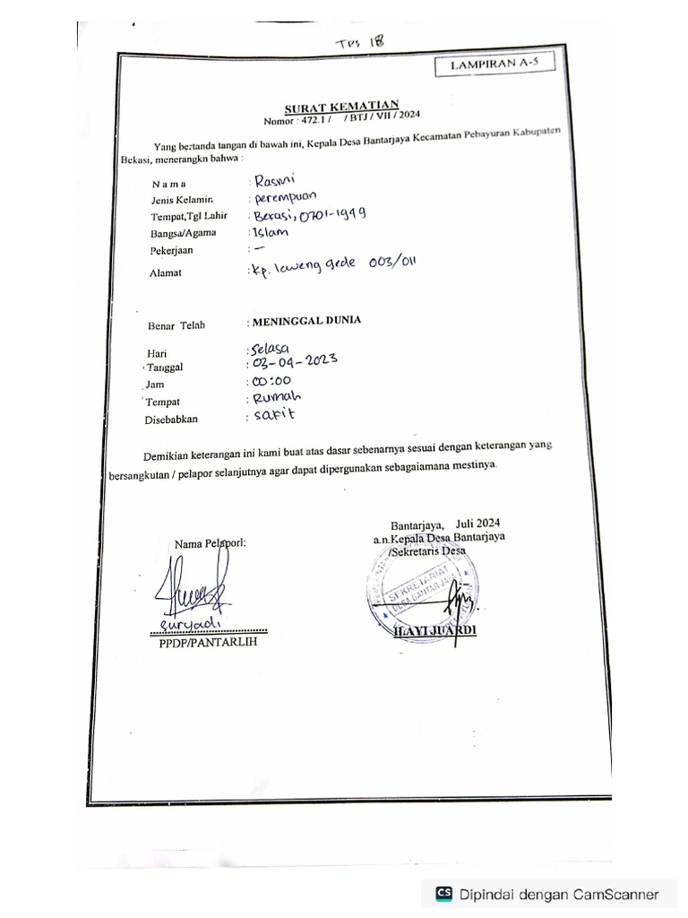 Data Meninggal Tps 18 | PDF