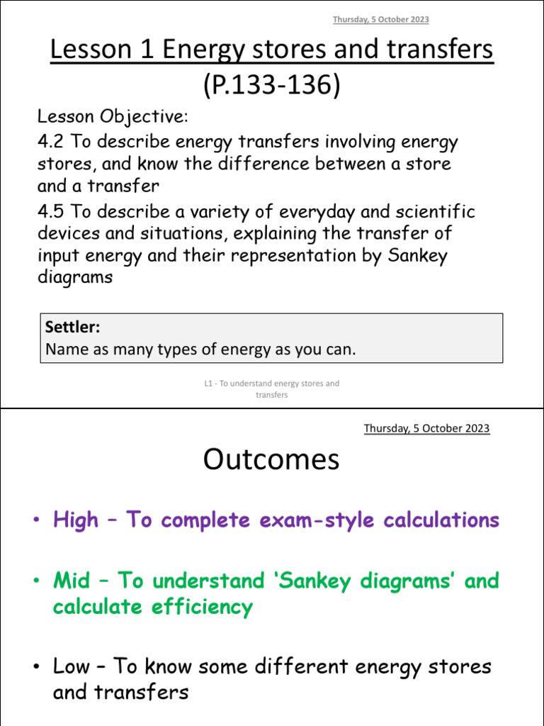 Lesson 1 - Energy Stores and Transfers | PDF | Potential Energy ...