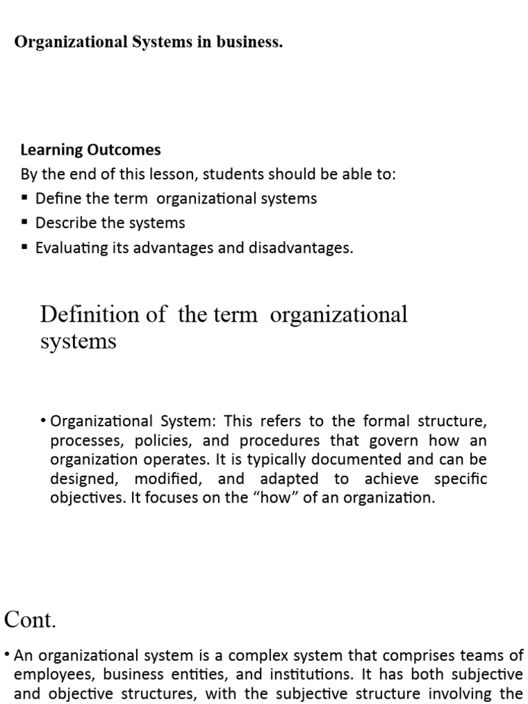 Organizational Systems in Business | PDF | Organizational Structure ...