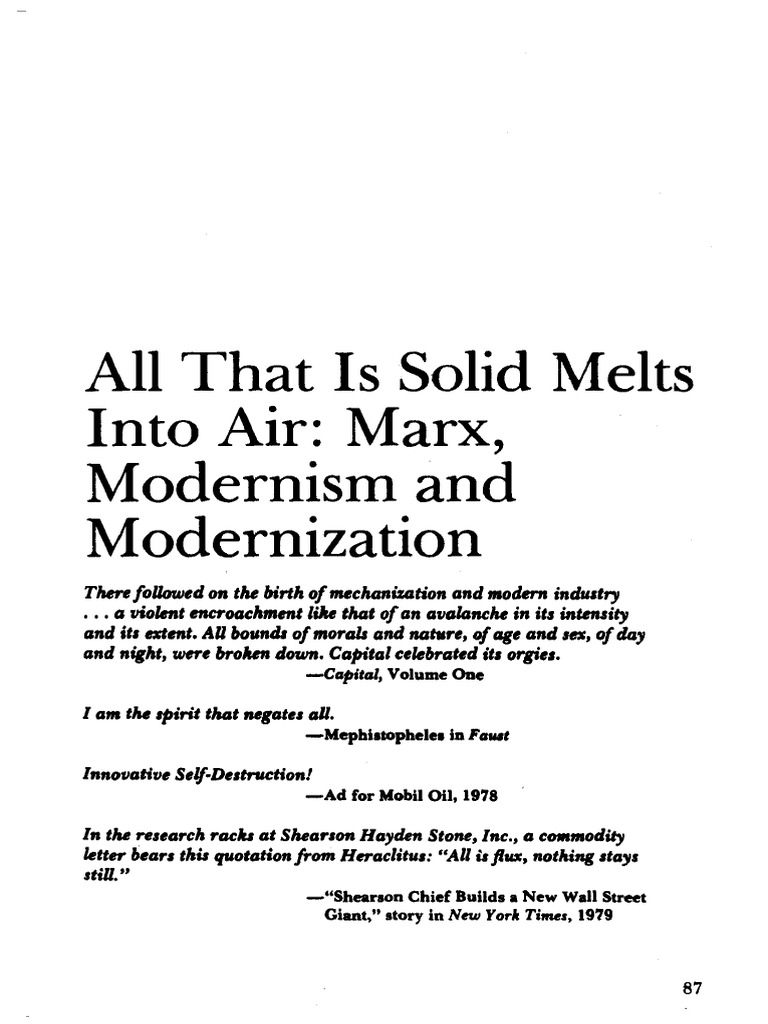 Marshall Berman All That Is Solid Melts Into Air The Experience of ...