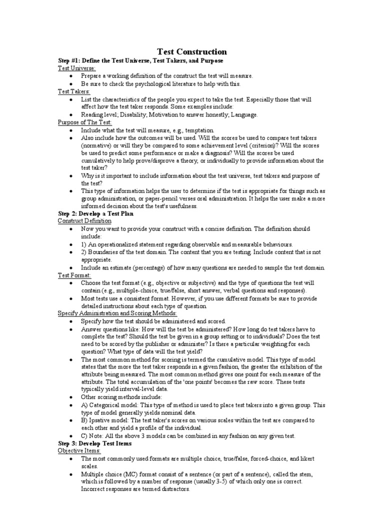 Test Construction: Step #1: Define The Test Universe, Test Takers, and ...