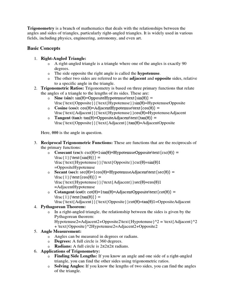 Trigonometry Basics and Applications | PDF | Trigonometric Functions ...