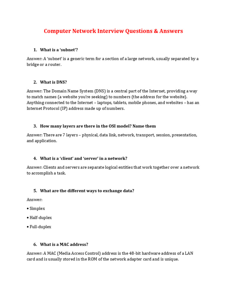 Interview Questions | PDF | Computer Network | Internet Protocol Suite