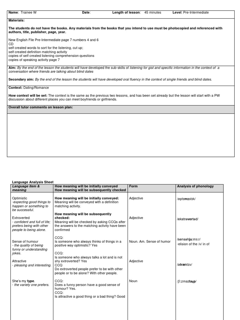 Sample Lesson Plan - Listening | PDF | Reading Comprehension | Humour
