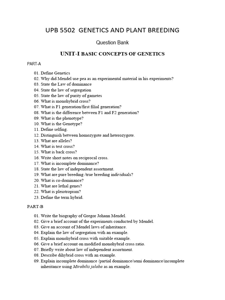 Genetics and Plant Breeding Question Bank | PDF | Dominance (Genetics ...