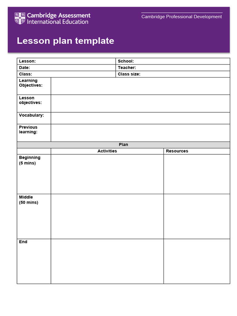 Cambridge Lesson Plan Template | PDF Cambridge Lesson Plan Template | PDF