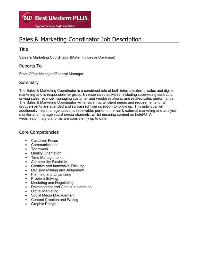 Temp Sales Marketing Coordinator Job Description | PDF | Sales | Marketing