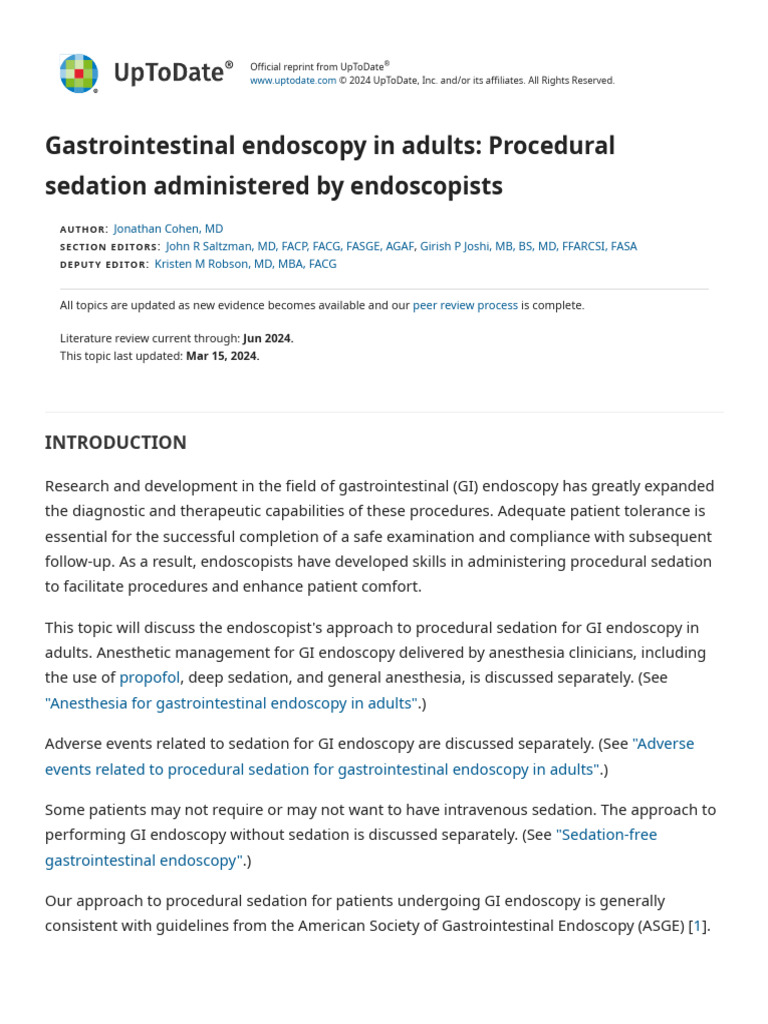 Gastrointestinal endoscopy in adults_ Procedural sedation administered ...