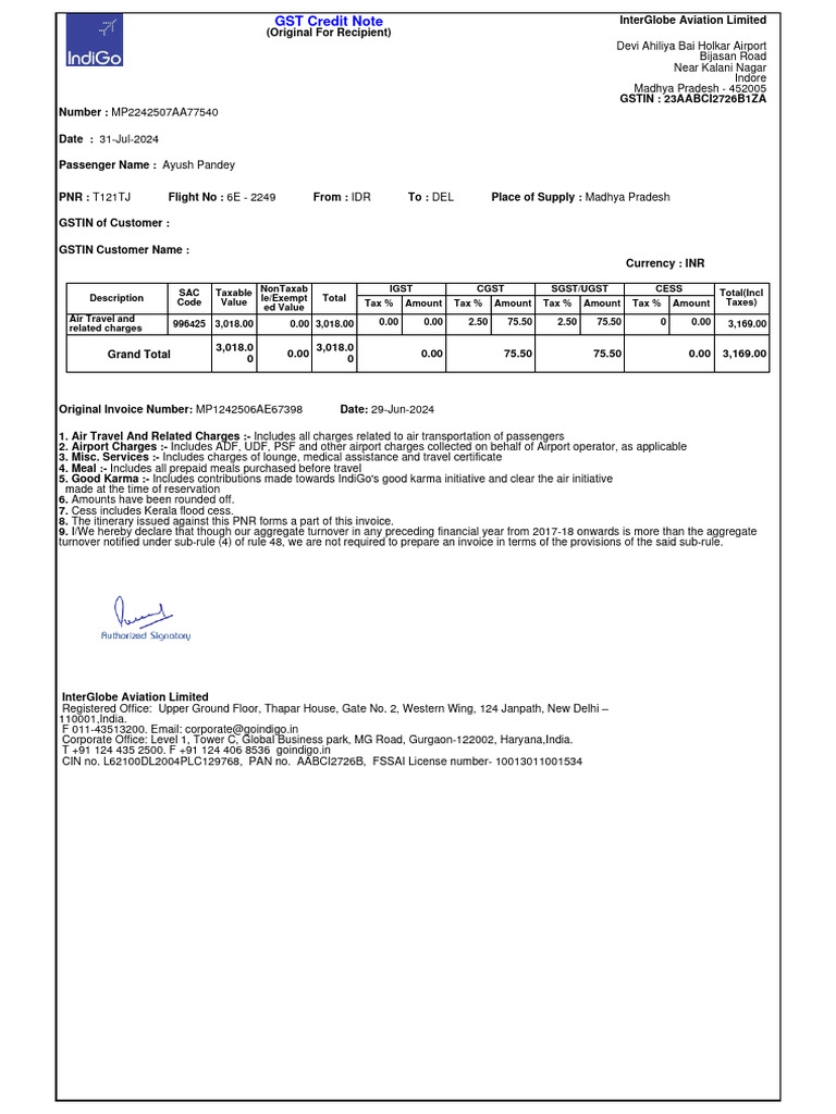 Indigo GST Credit Note Details | PDF | Economies | Public Finance