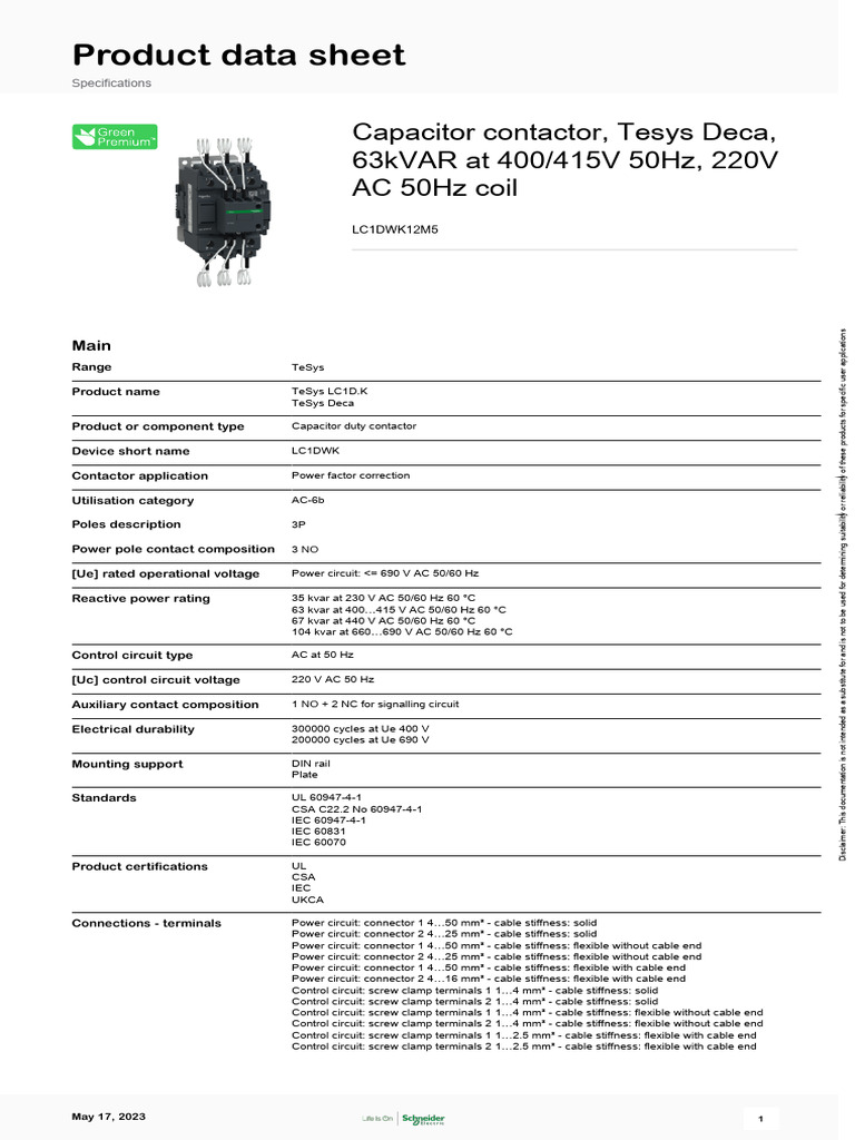 Contactor Schneider Electric | PDF | Electricity | Computer Engineering