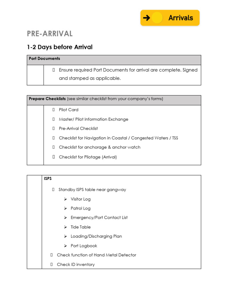 03. Arrival Procedures - Checklist | PDF | Rudder | Shipping