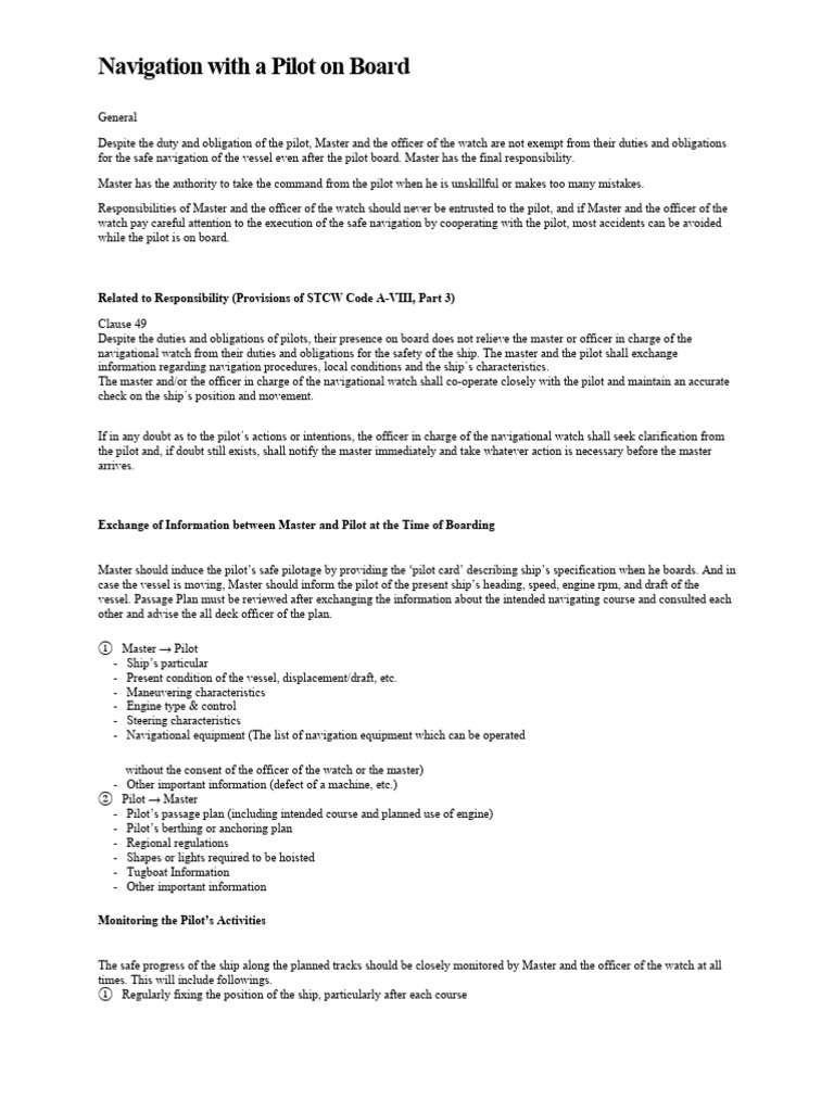 Navigation With Pilot Onboard | PDF | Maritime Pilot | Navigation