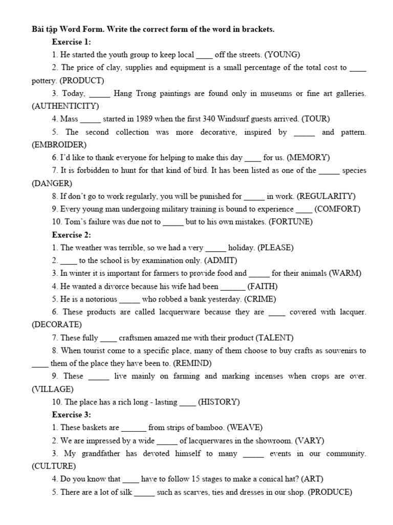 Word Form Exercises for Students | PDF | Sausage | Foods