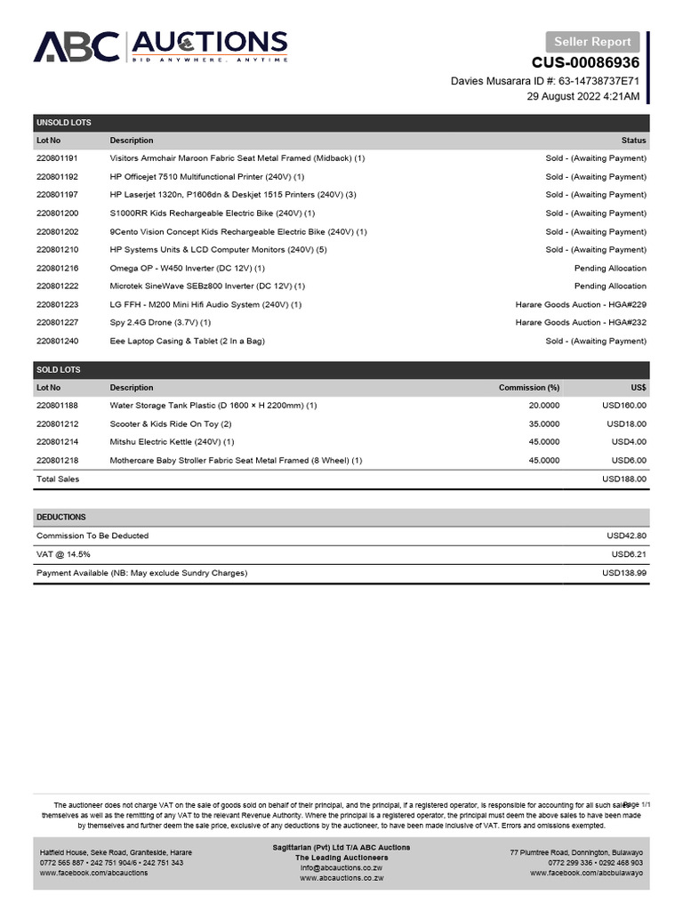 Davies Musarara Seller Report 29 August 2022 | PDF | Value Added Tax