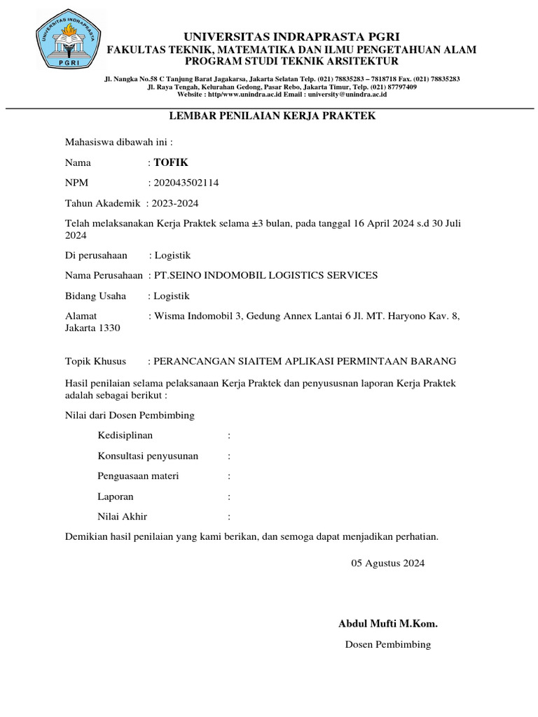 Lembar Penilaian KKP - Tofik | PDF | Bisnis