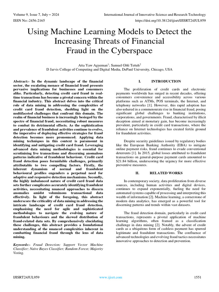 Using Machine Learning Models To Detect The Increasing Threats of Financial Fraud in The ...