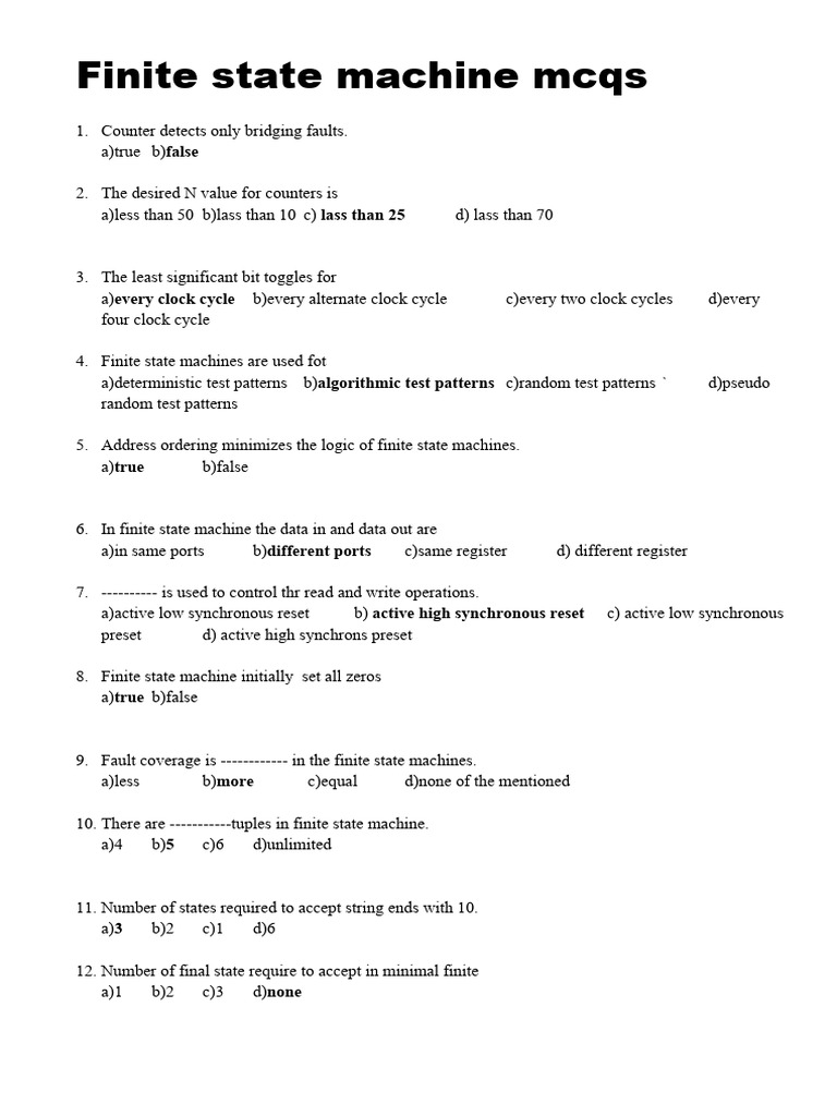Finite State Machine Mcqs | PDF | Computer Engineering | Computing