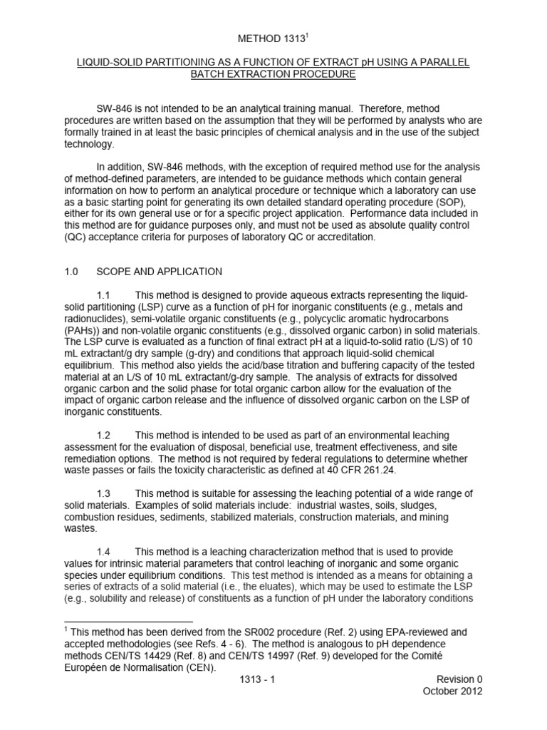 EPA1313 - Liquid-Solid Partitioning As A Function of Extract PH Using A Parallel Batch ...