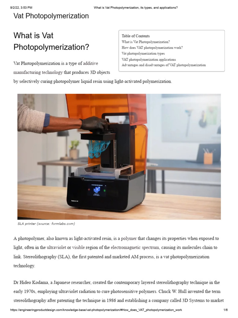 What Is Vat Photopolymerization, Its Types, and Applications | PDF ...