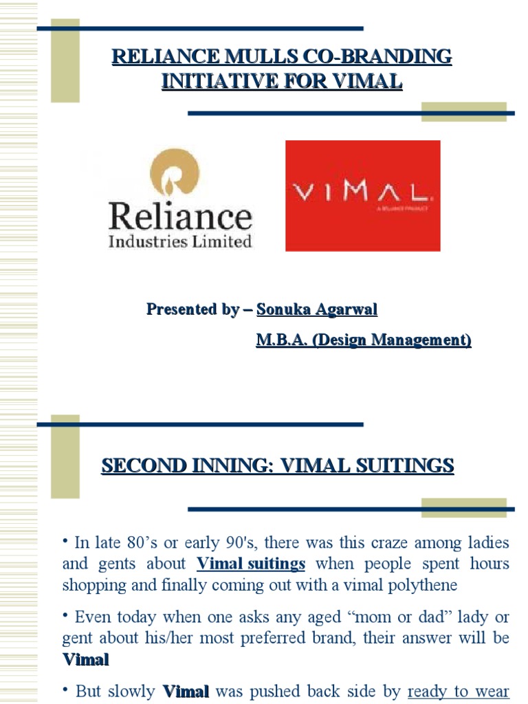 Reliance Mulls Co-Branding Initiative For Vimal | PDF | Brand | Retail