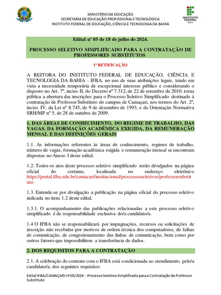 2024 Edital05 22jul ProfessorSubstitutoEdFisica Retificado25jul 26jul | PDF | Desenvolvimento ...