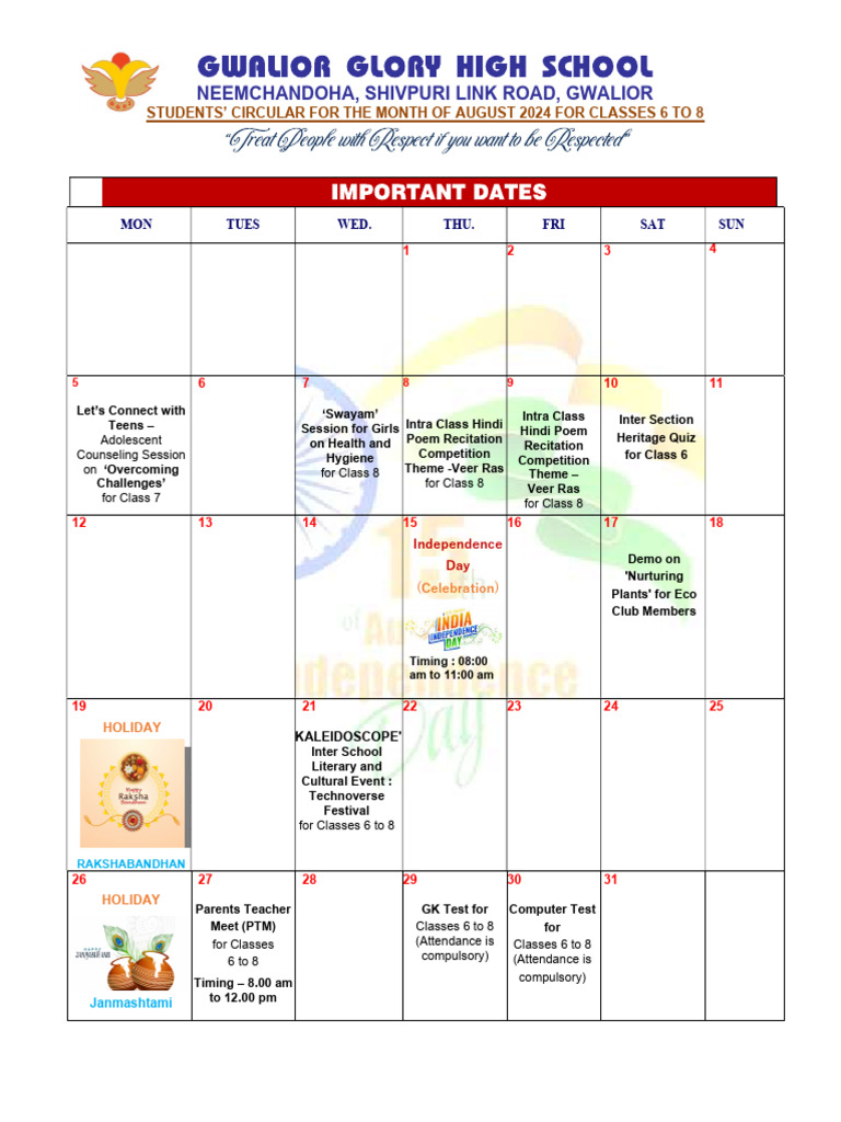 Students Circular VI To VIII - August 2024 | PDF
