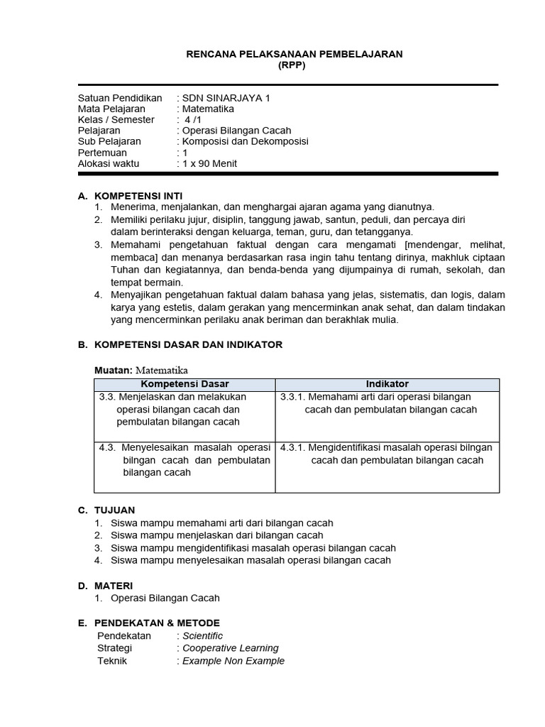 RPP MTK Kelas 4 | PDF